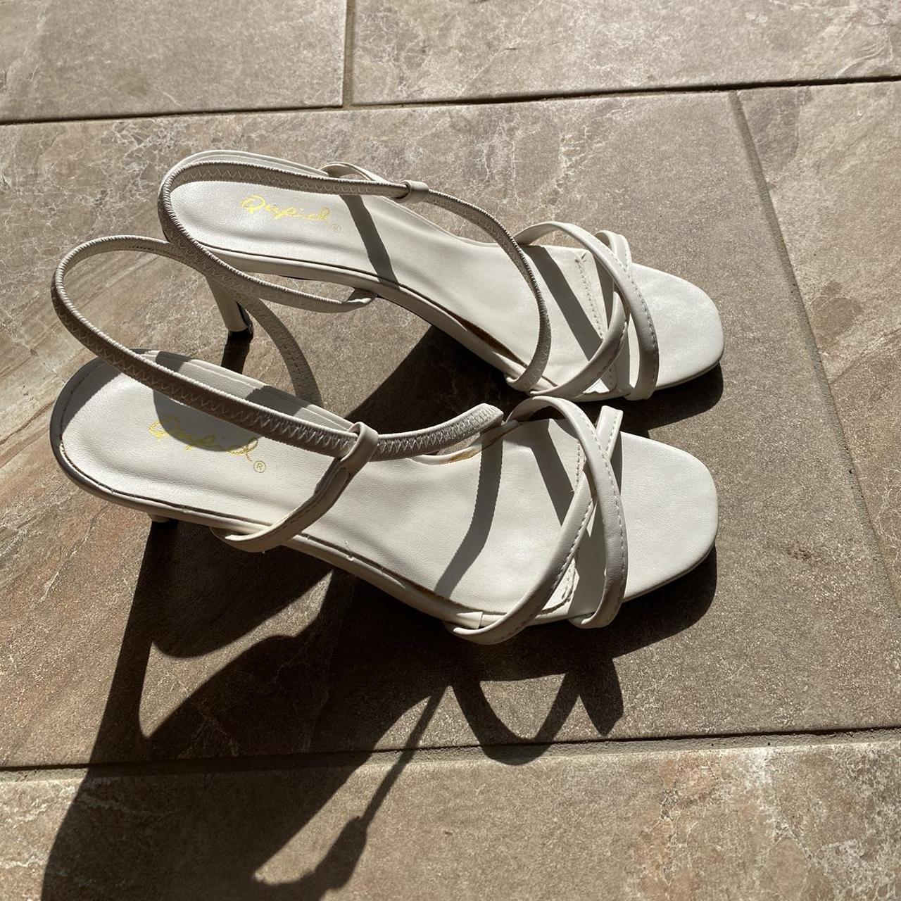 Scrappy White Heel Sandals: super cute and matches... - Depop