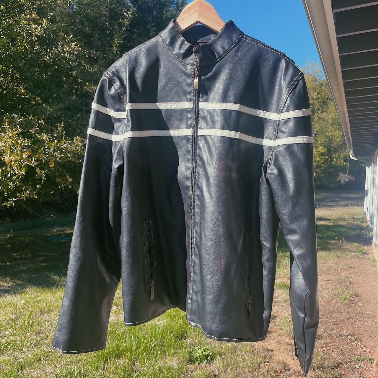 90s style striped motorcycle jacket perfect for... - Depop