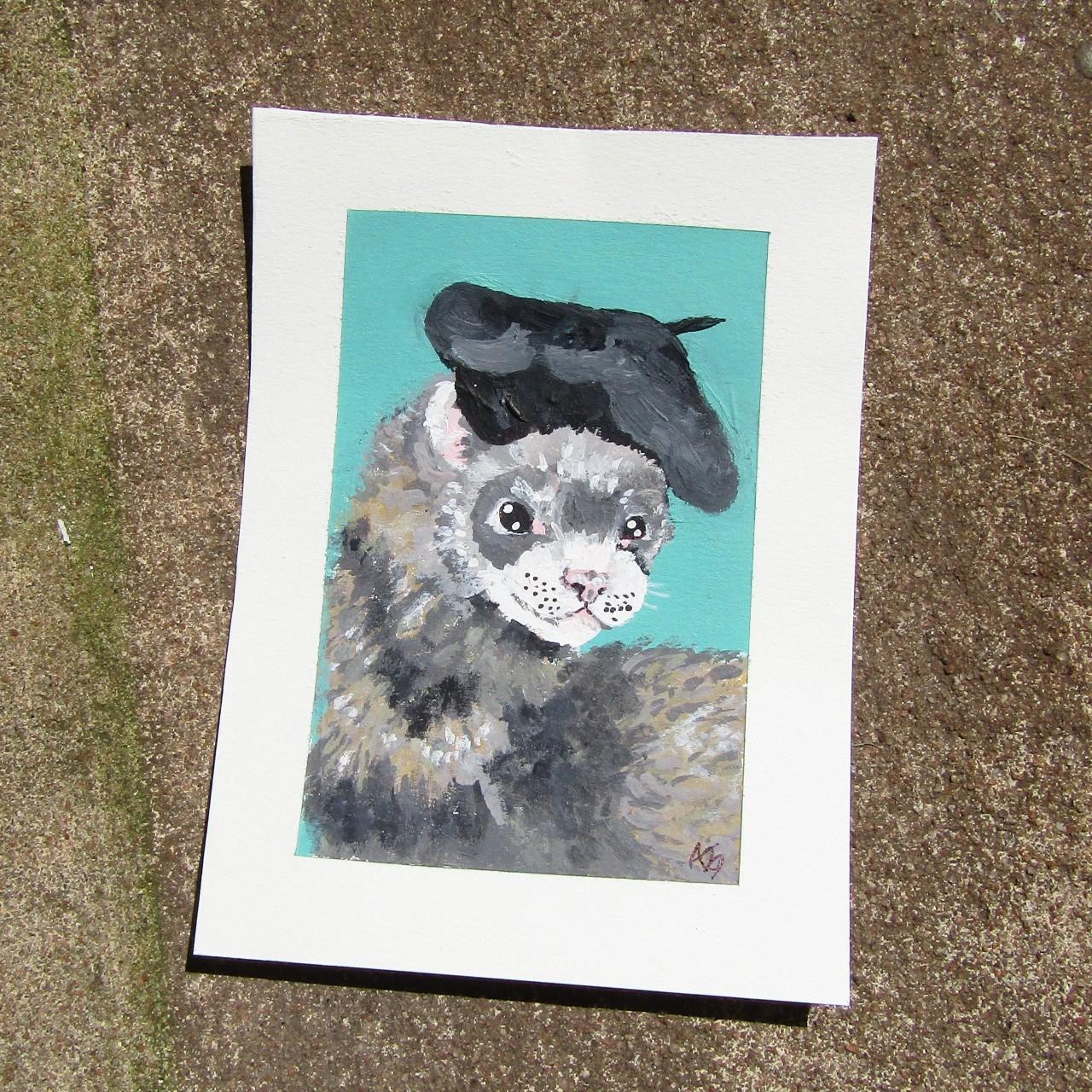Hand painted French Ferret on Paper Original art by... - Depop