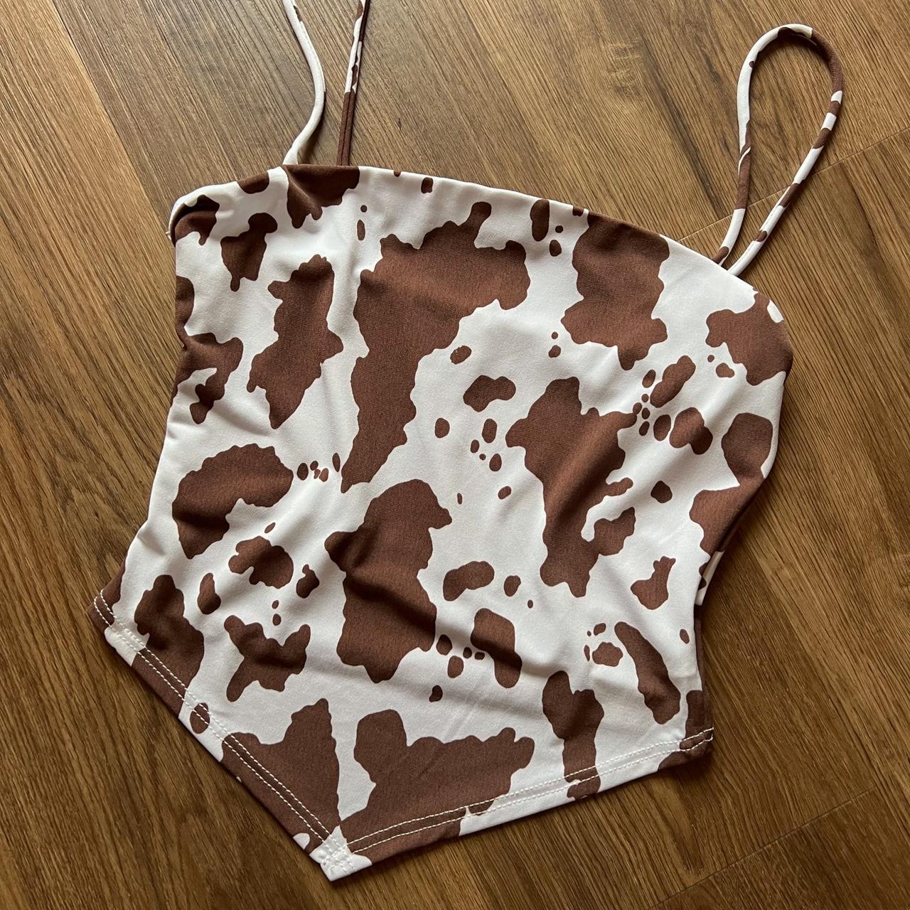 cow print cropped top animal print tank stretchy... - Depop