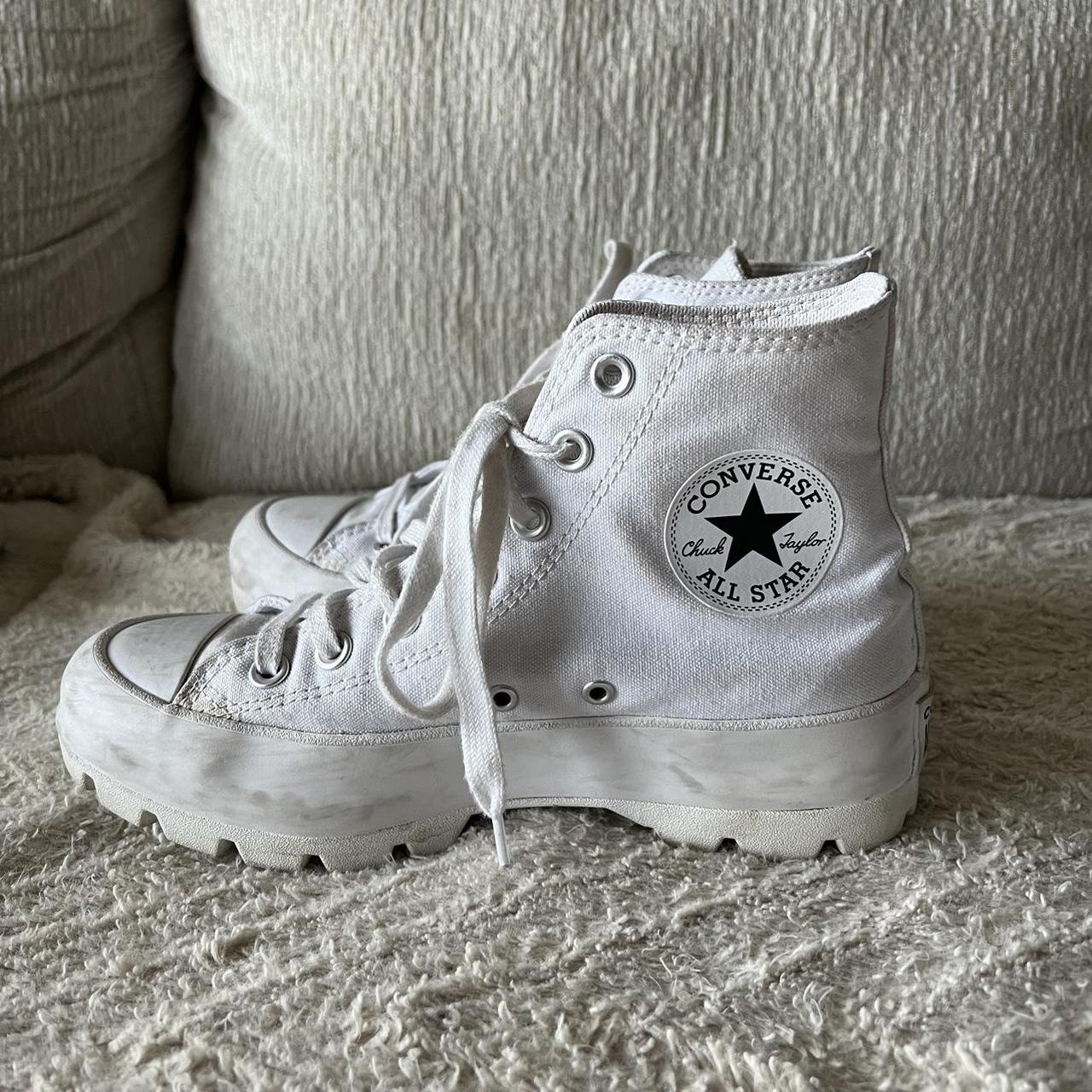 white chunky converse sneakers platform style... - Depop