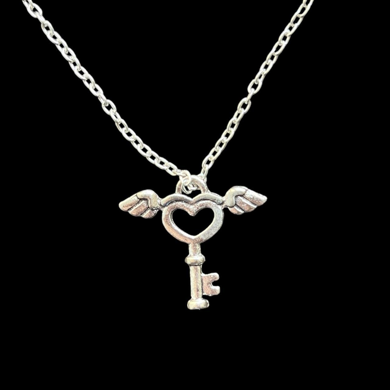 dainty aesthetic necklace - heart shaped key with... - Depop