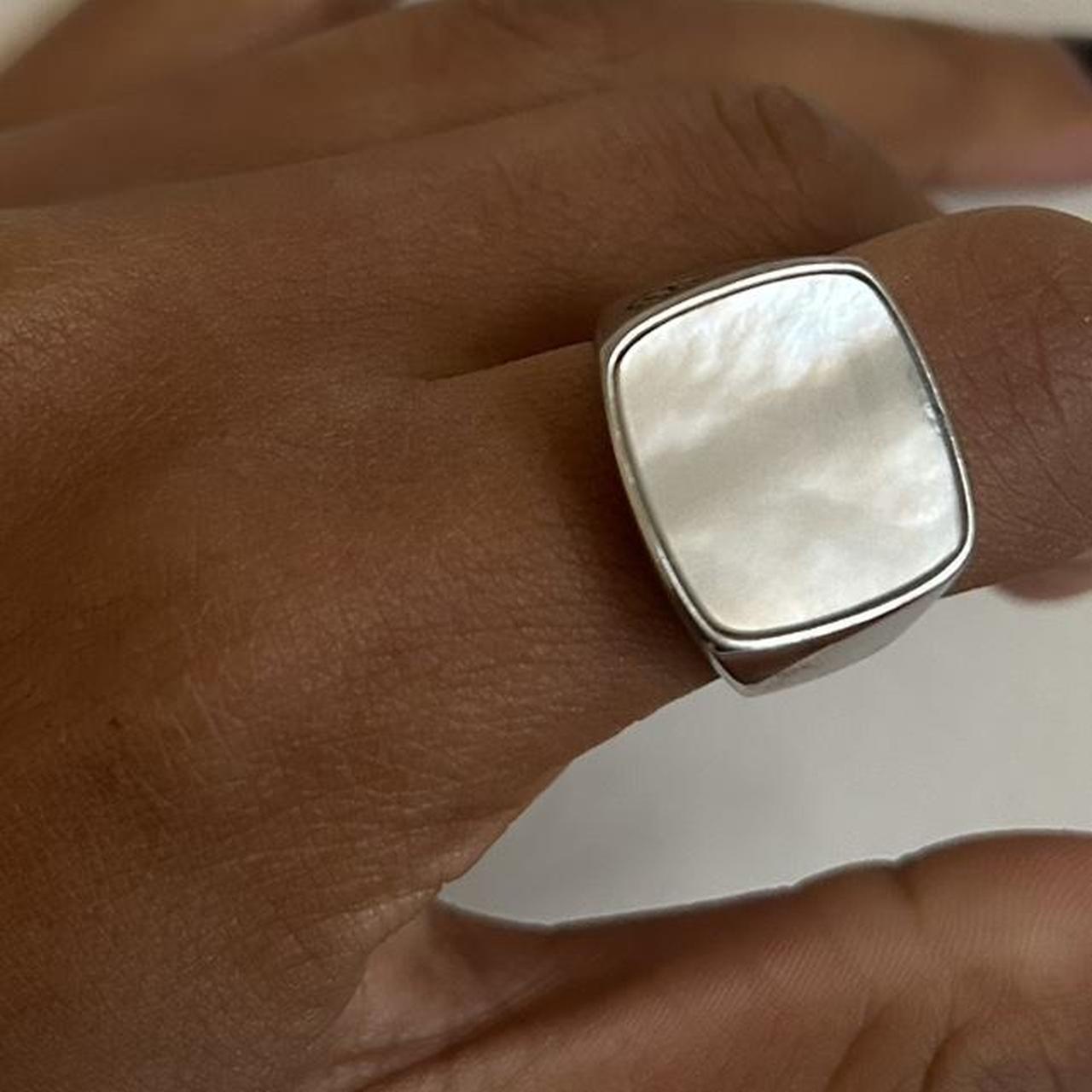 Nialaya Shell Signet Ring Stainless Steel Size... - Depop