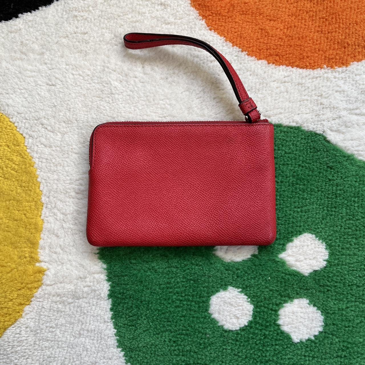 Red leather coach wallet with strap. Has some slight... - Depop