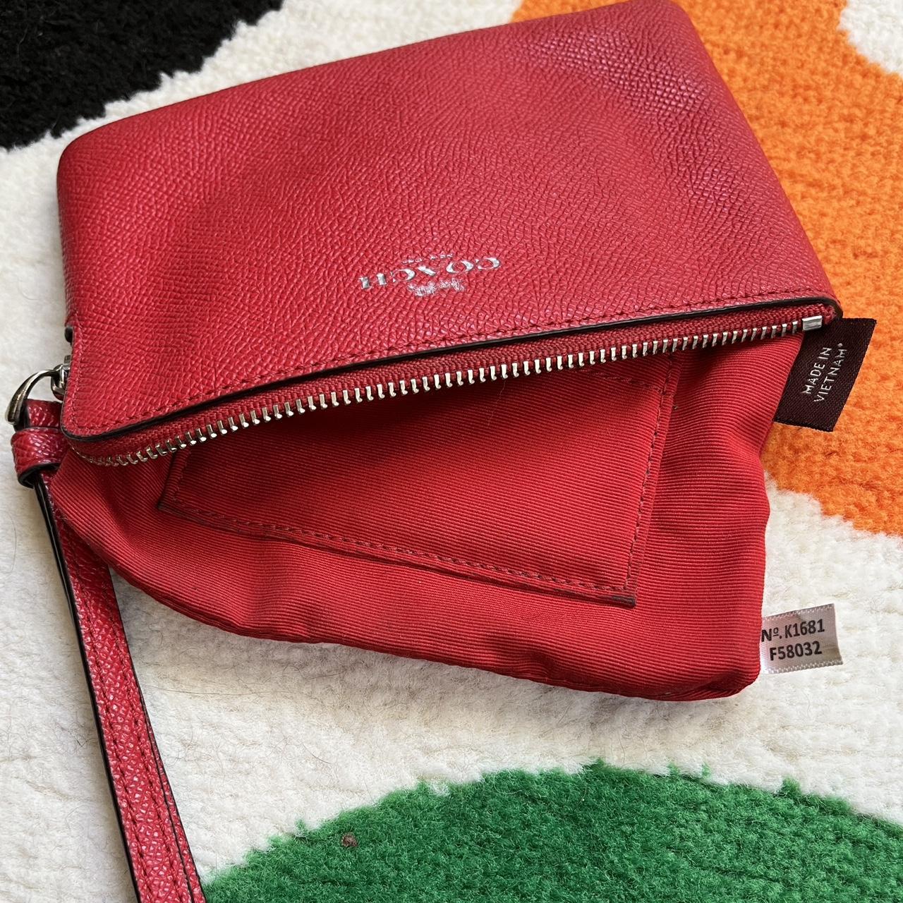 Red leather coach wallet with strap. Has some slight... - Depop