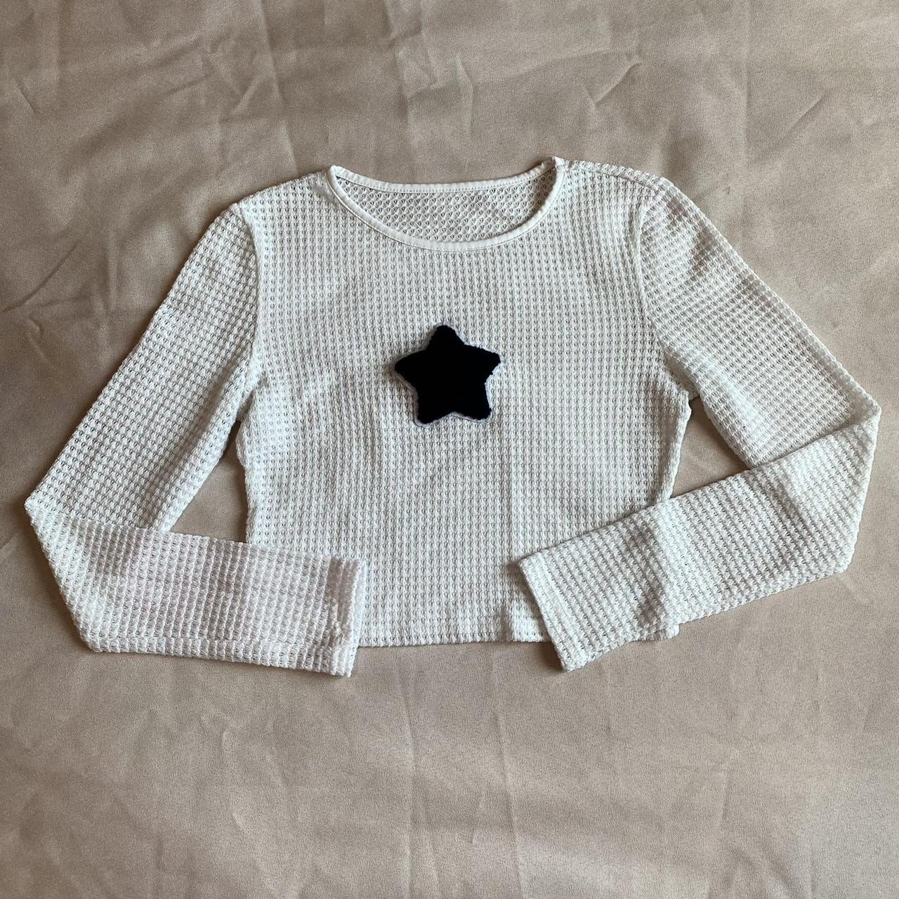 y2k acubi inspired mocha crochet waffle pattern star... - Depop