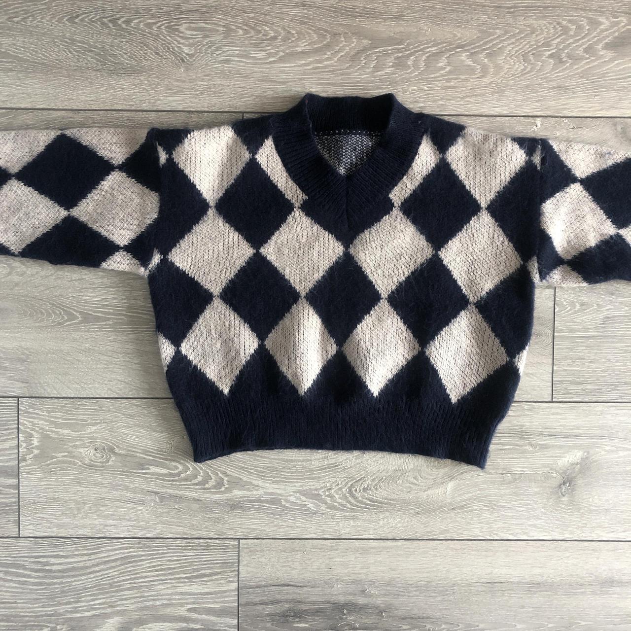 Navy and grey checkered jumper #checkered #jumper... - Depop