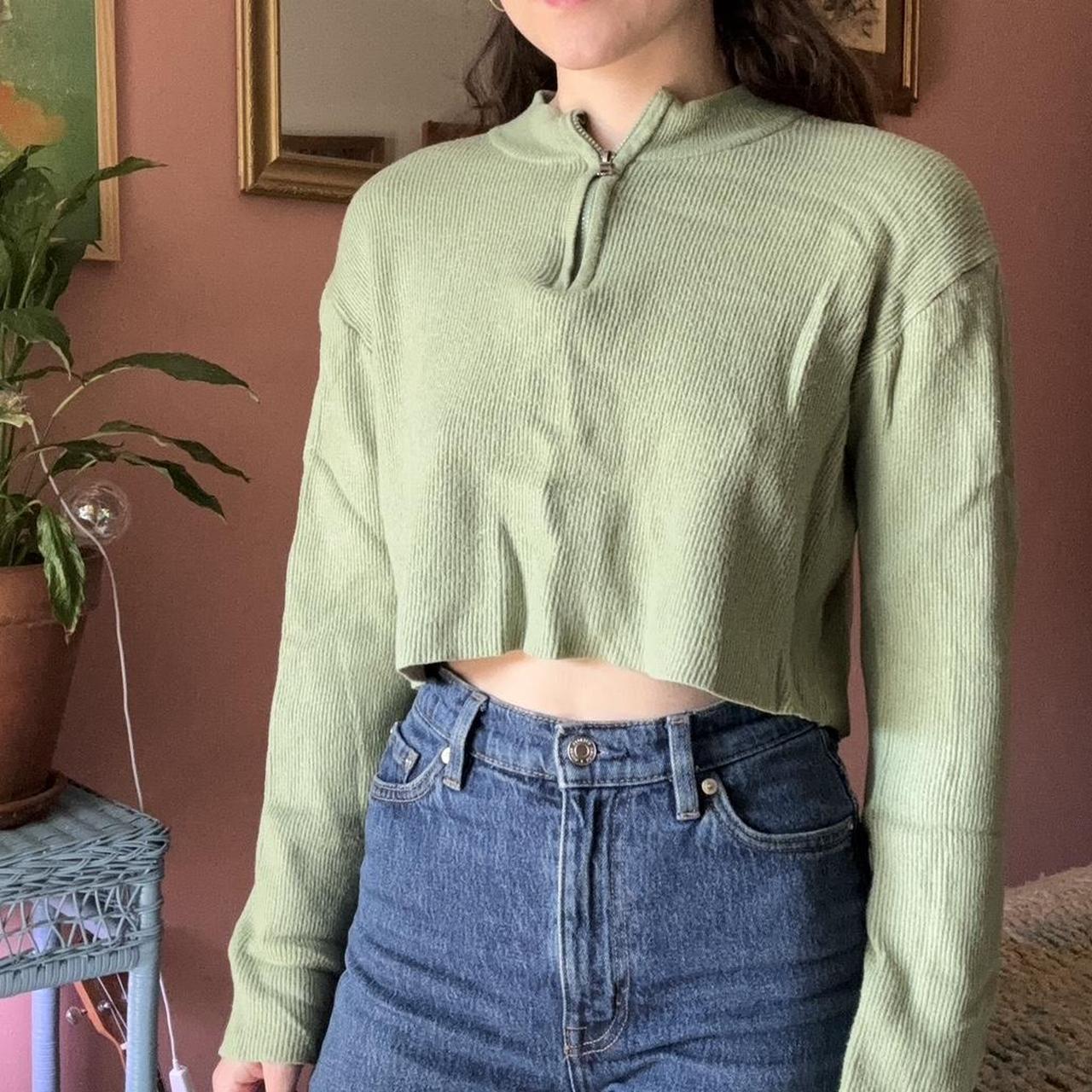 Green Pull over cropped PACSUN sweater. SUPER soft... - Depop