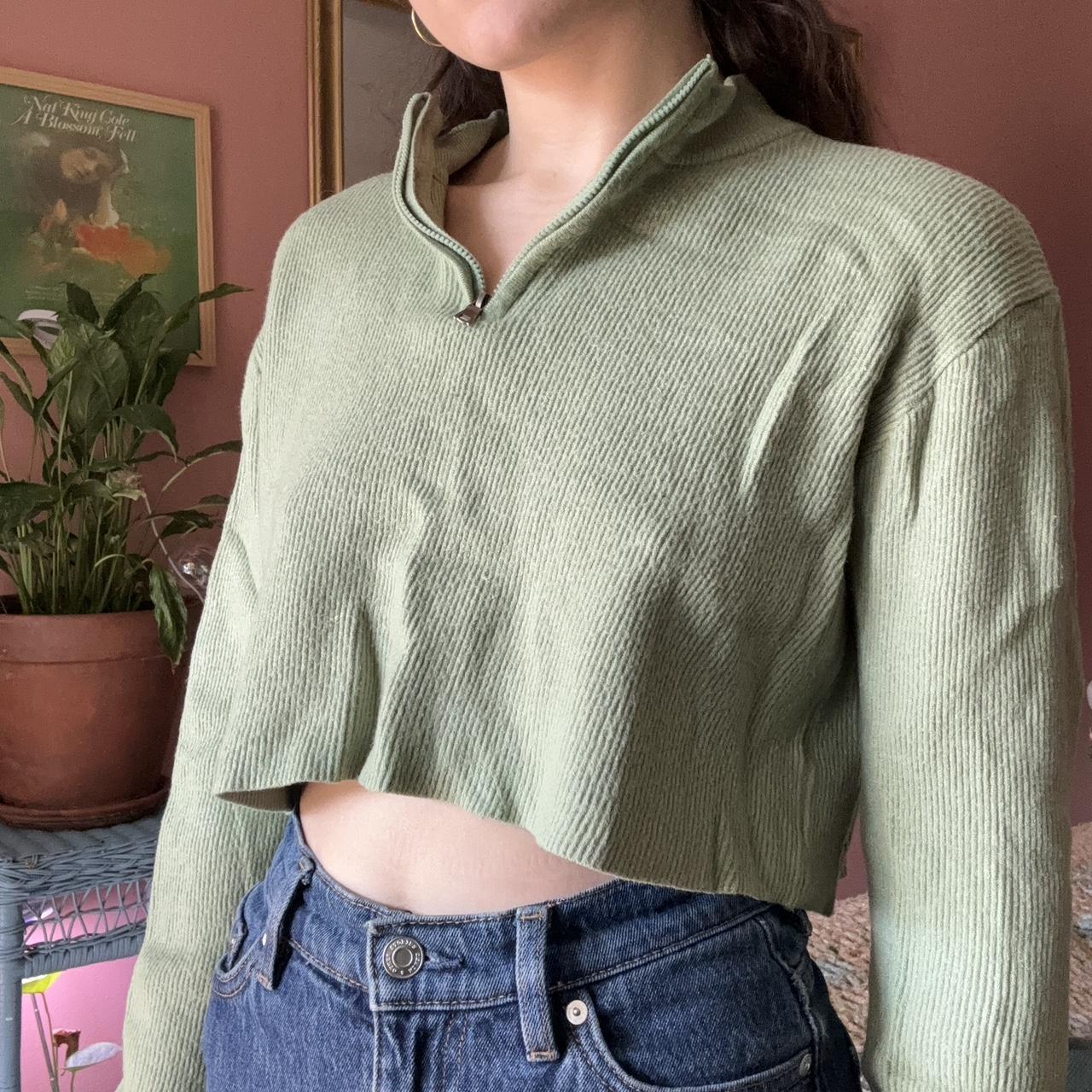 Green Pull over cropped PACSUN sweater. SUPER soft... - Depop