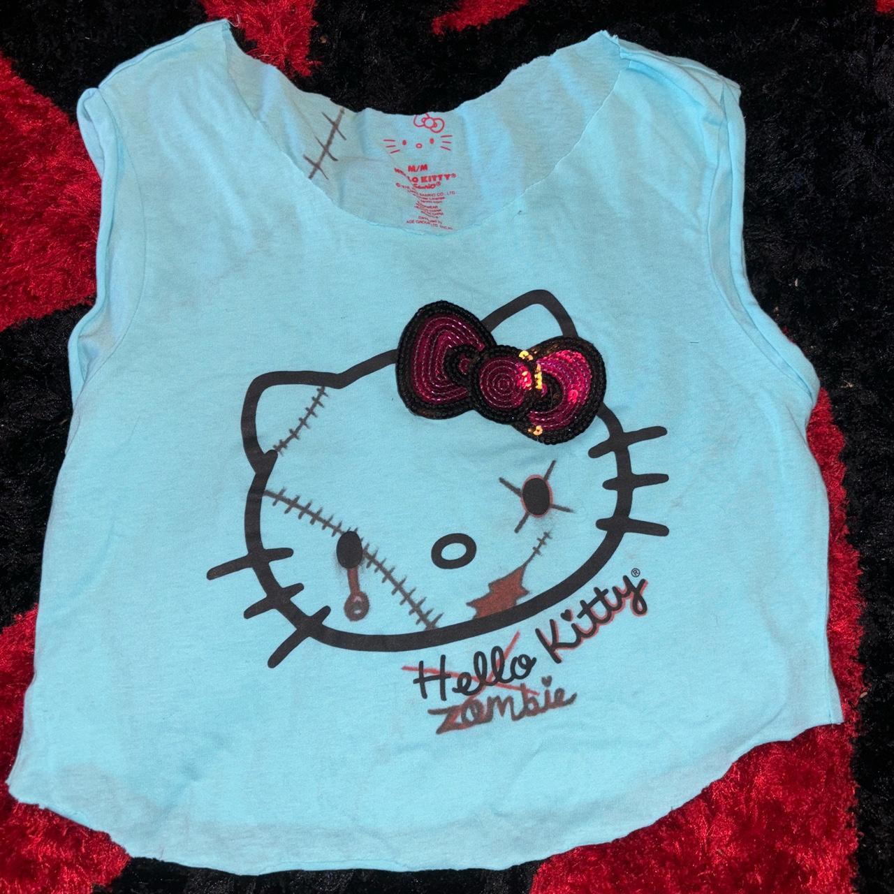 Scenecore zombie kitty custom made cropped tee 💕🖤💕 -... - Depop