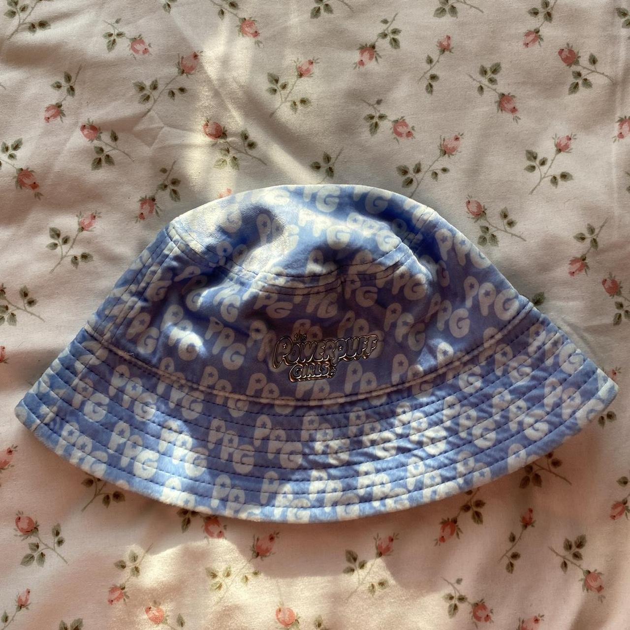 🎀 ppg bucket hat - adorable blue and white velvet... - Depop