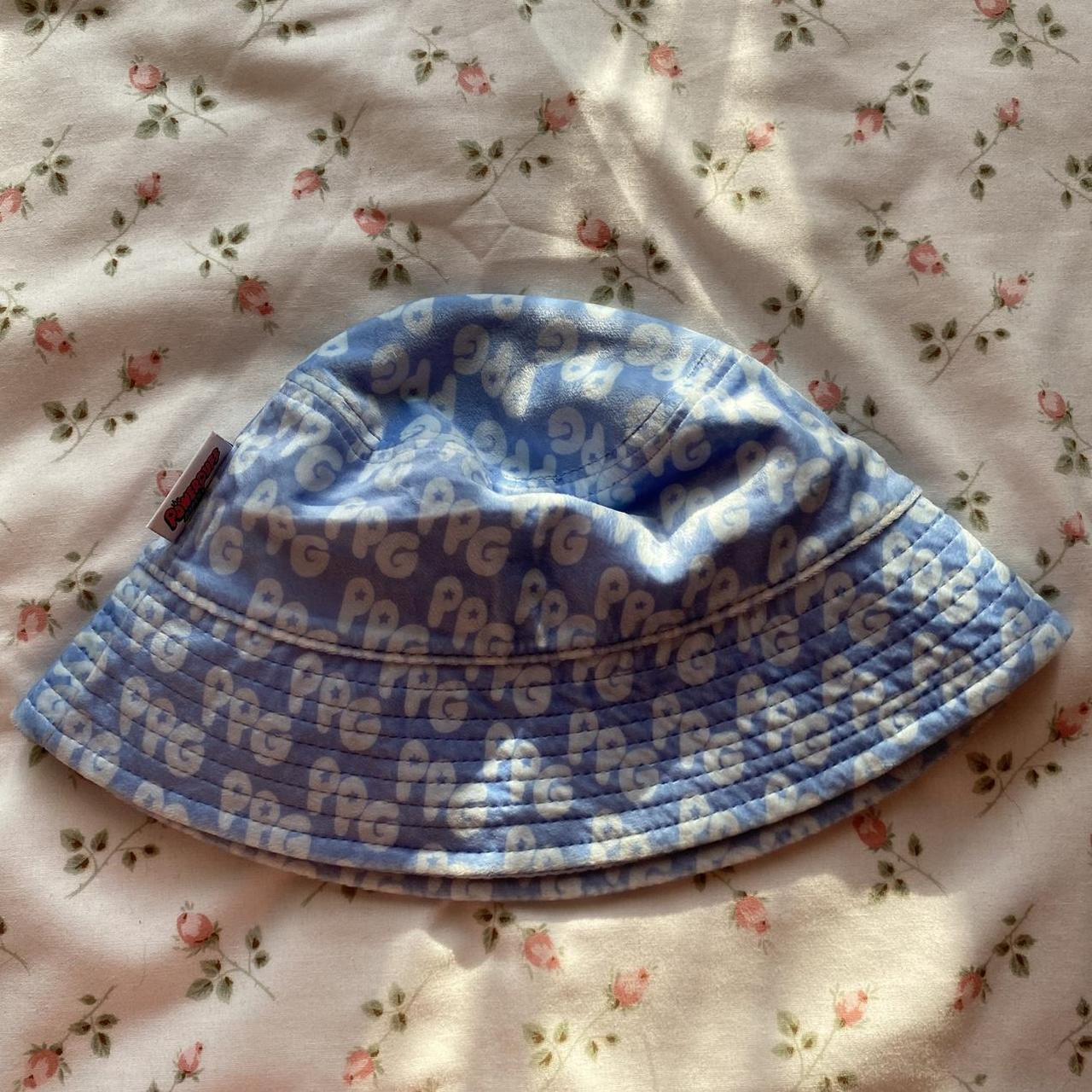 🎀 ppg bucket hat - adorable blue and white velvet... - Depop