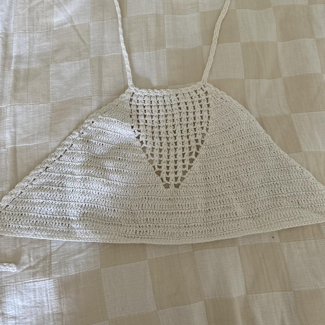 Crochet open back halter crop top - $10 Adjusts to... - Depop