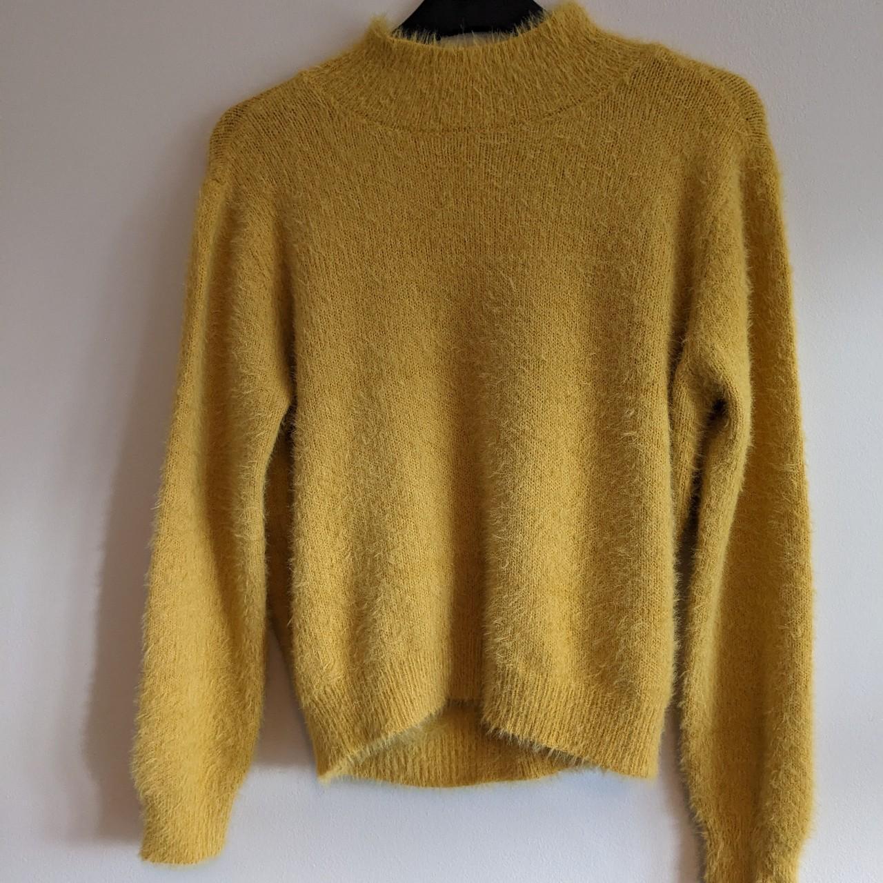 Fluffy yellow jumper with turtle neck and open upper... - Depop