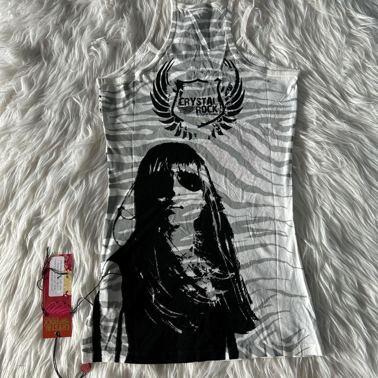 Y2K white DEADSTOCK Christian Audigier Crystal Rock... - Depop