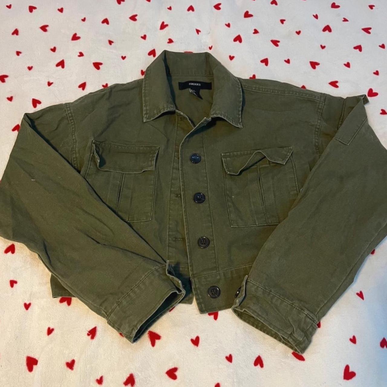 army green cropped denim jacket -great condition!!... - Depop