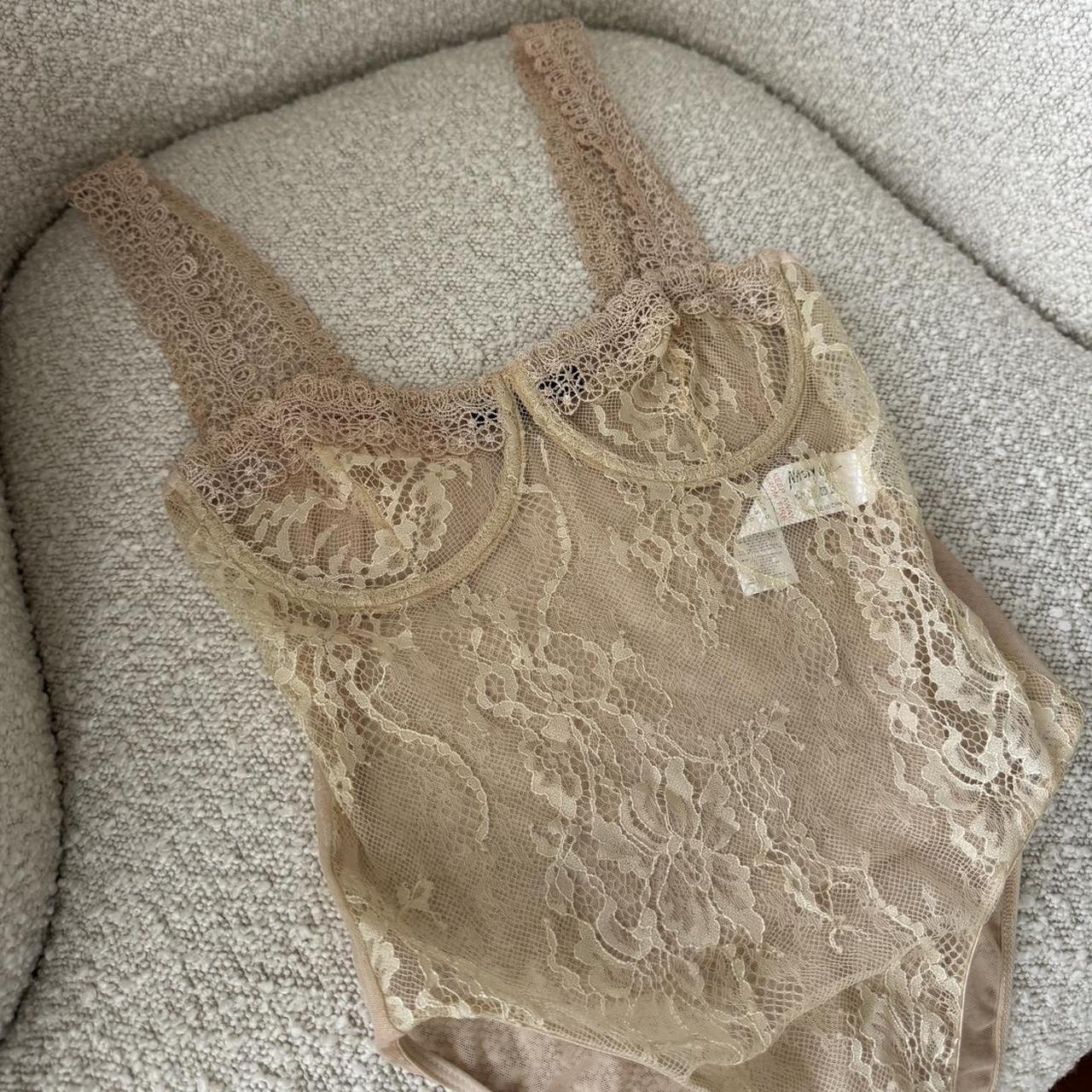 Nude lace bodysuit Intimates, lingerie For... - Depop