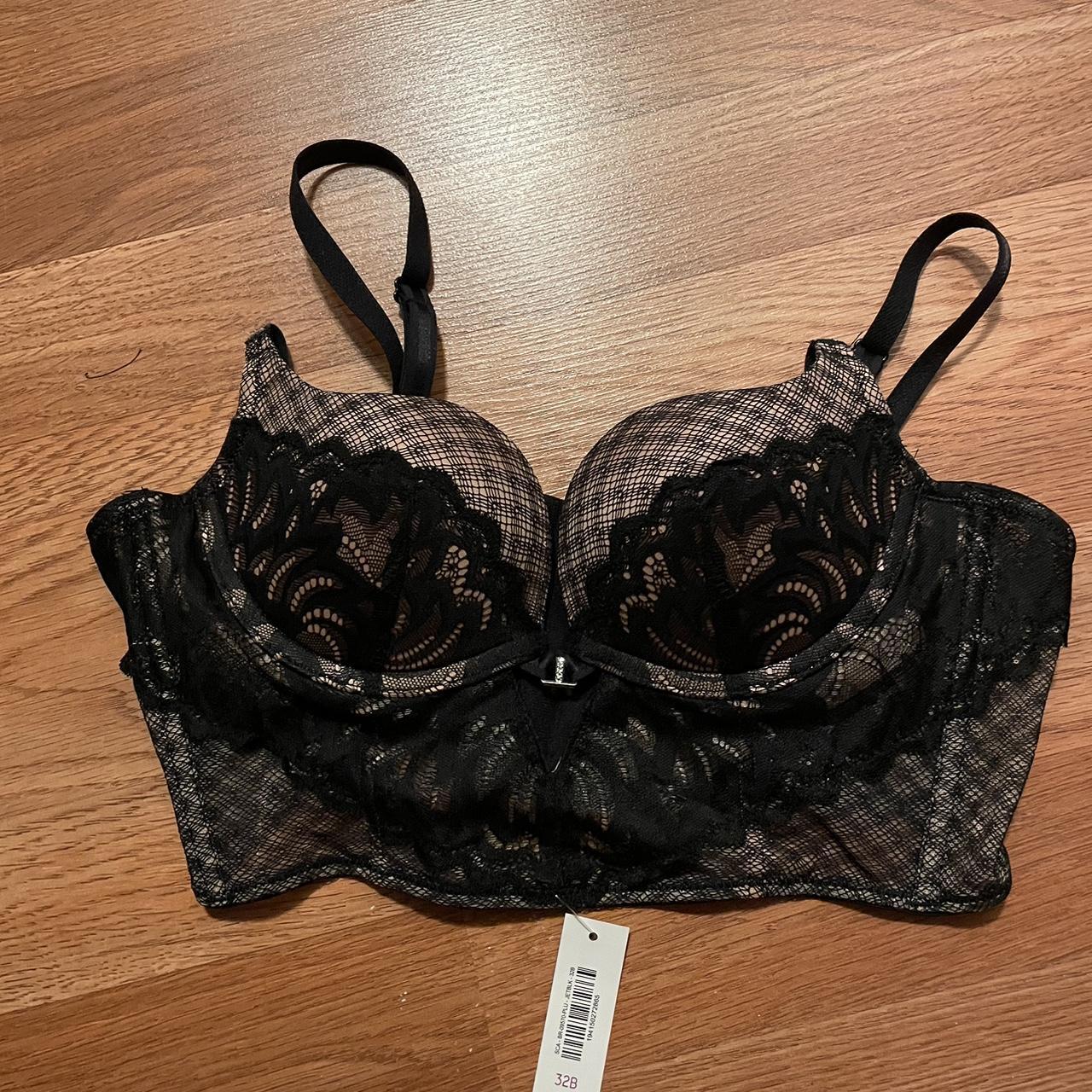 Adore me black lace long line push up bra, size 32b.... | Depop