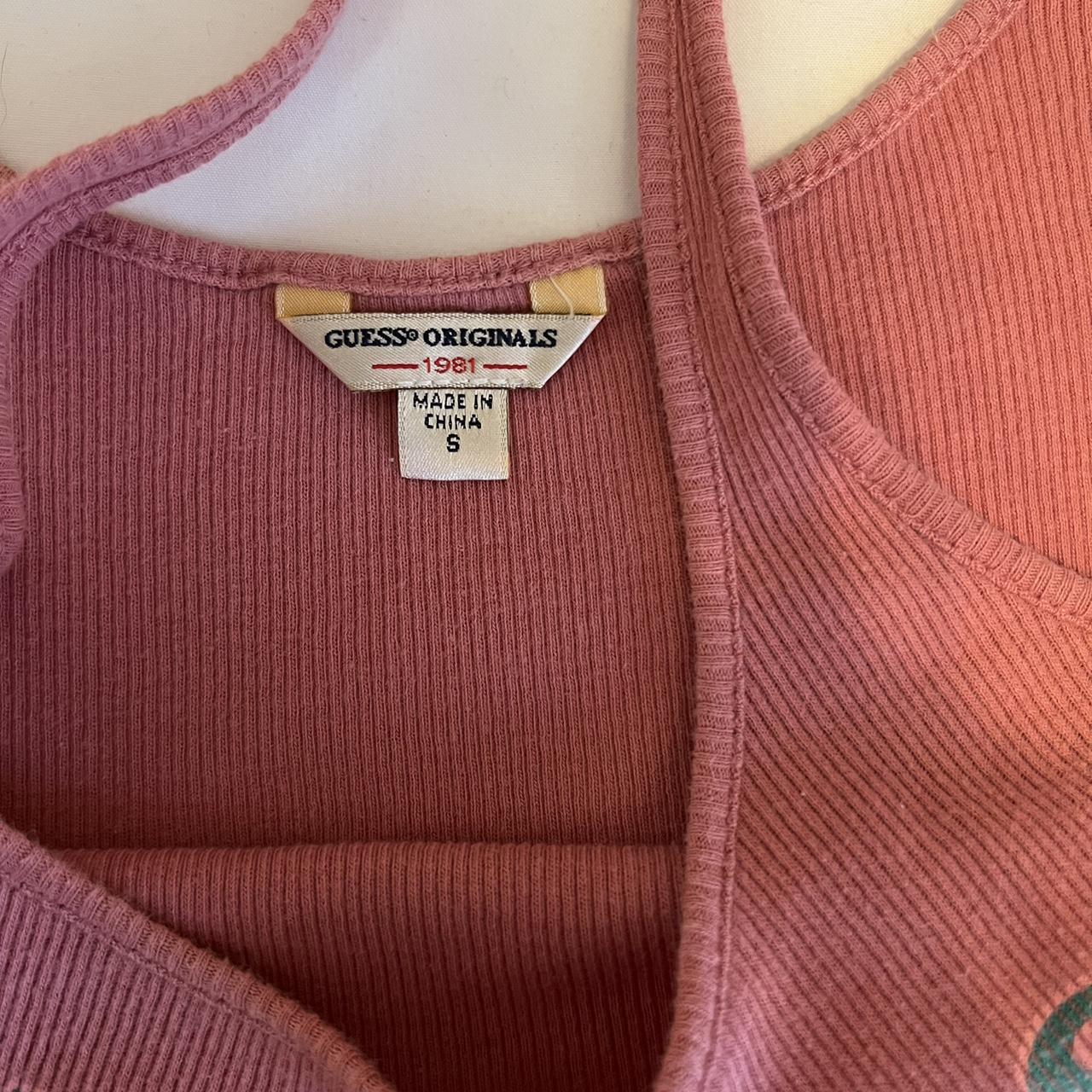 Guess Tank Top -pink top w green lettering -great... - Depop