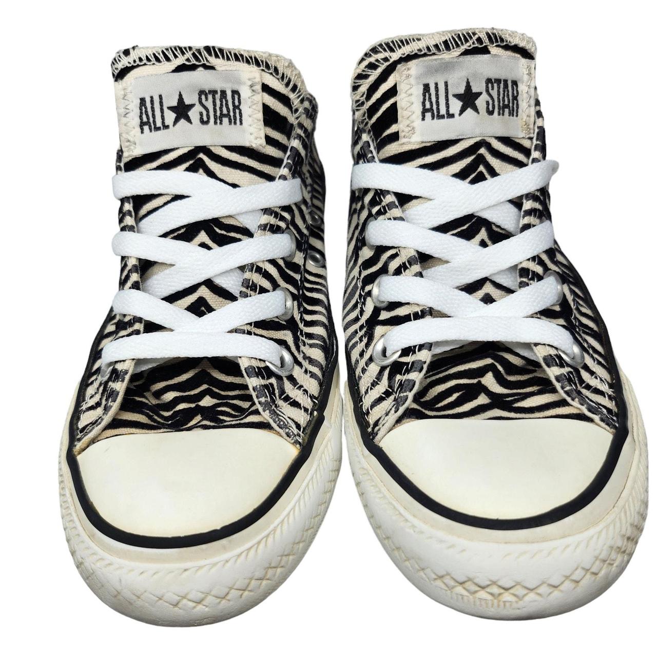 fuzzy zebra black white converse shoes Good... - Depop