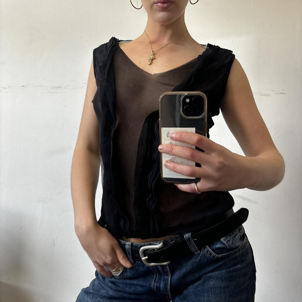 vintage 2000s mesh tank top seen here on a size 6/8... | Depop