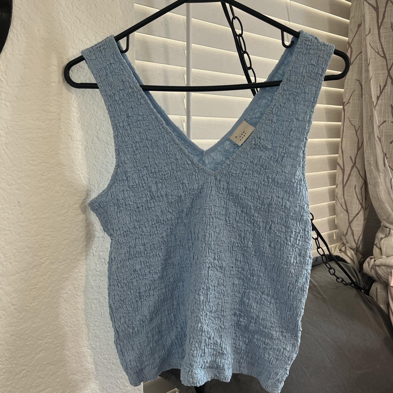 I light blue V-neck tank top ruffled brand new never... - Depop