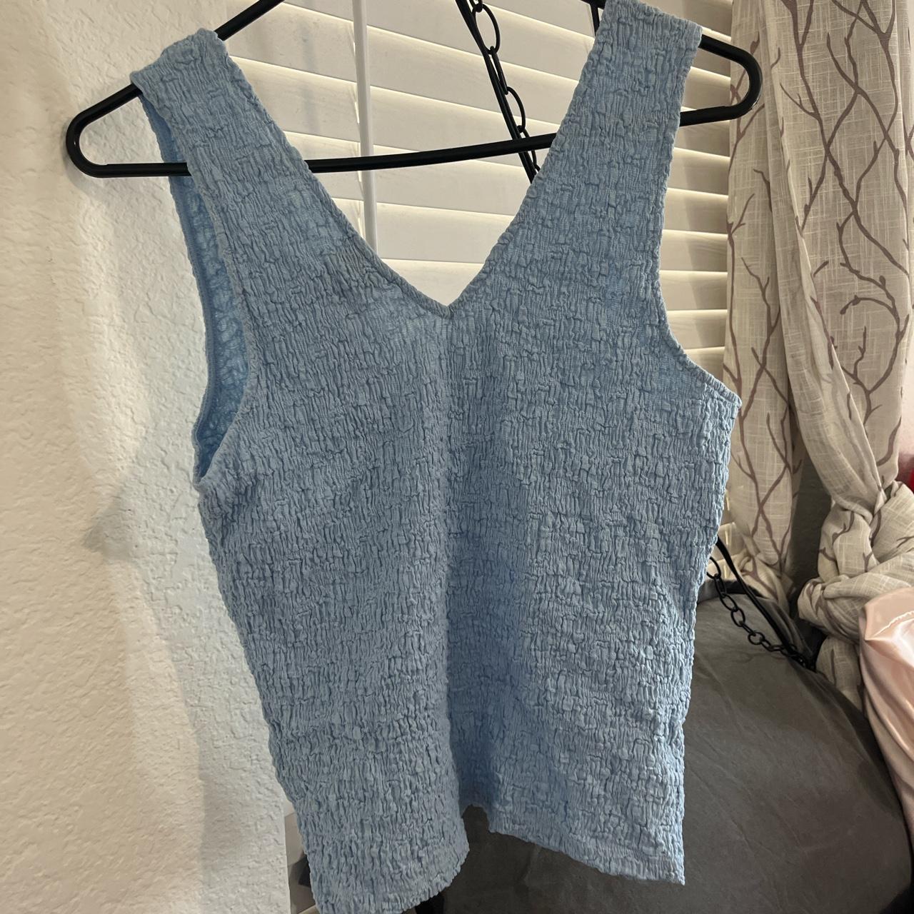 I light blue V-neck tank top ruffled brand new never... - Depop