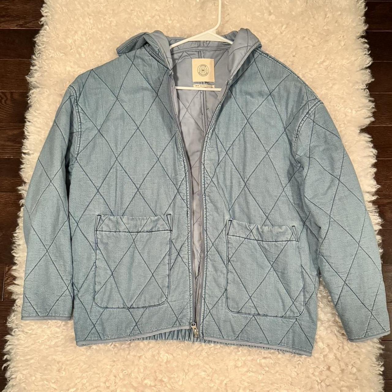 Urban Outfitters blue quilted jacket with pockets... - Depop