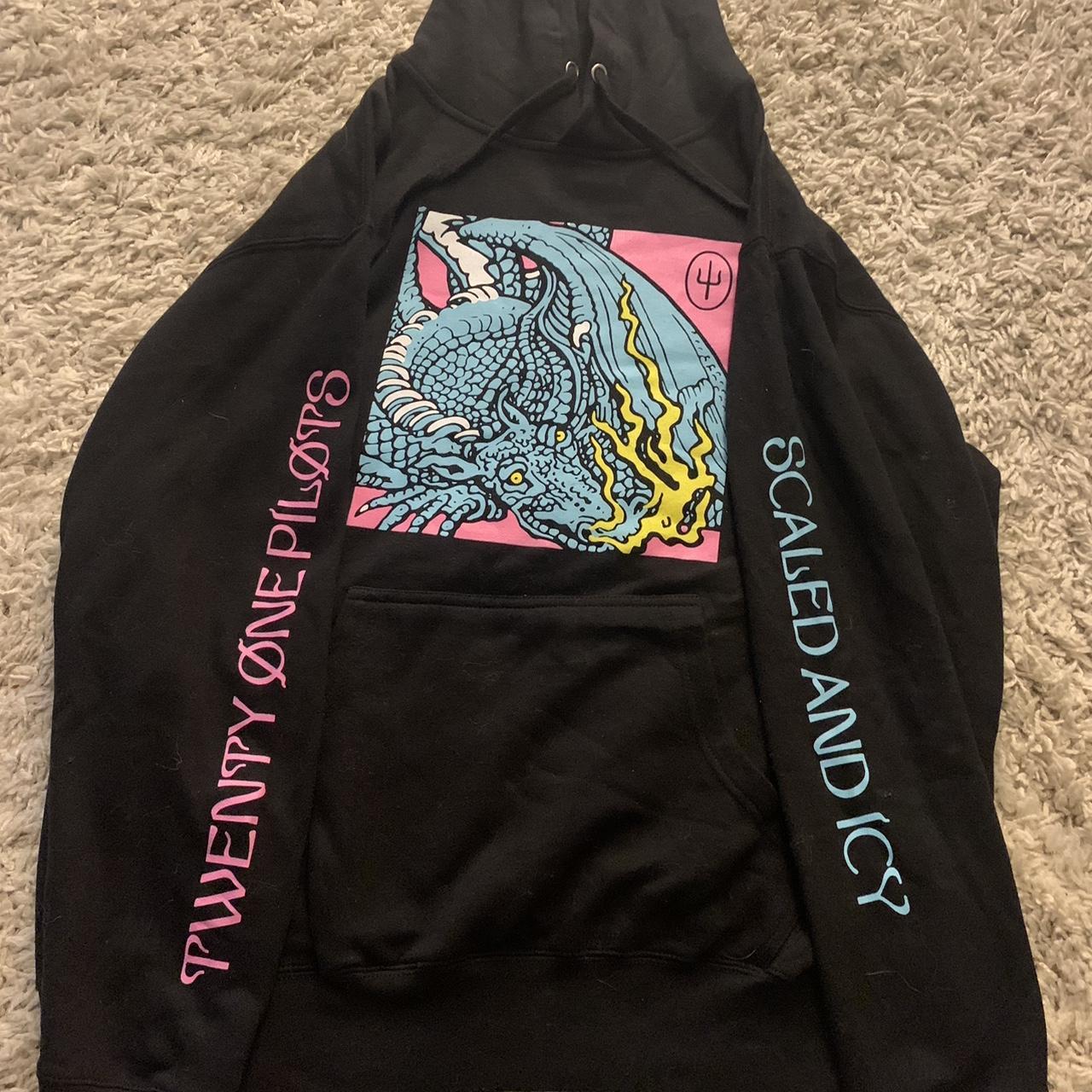 Twenty One Pilots Men's Black and Blue Hoodie | Depop