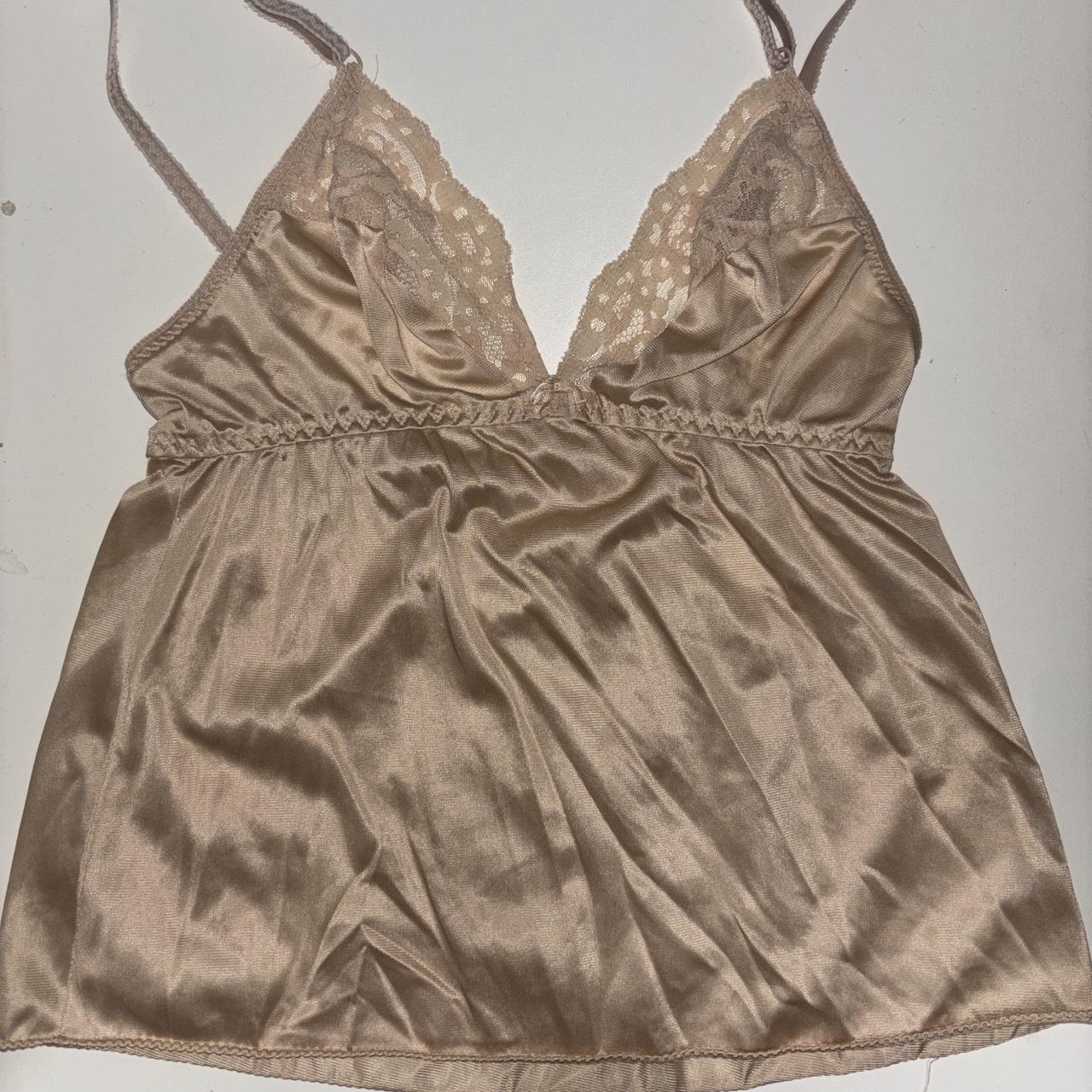 Apple Wear Tan and cream lace trim cami top... | Depop
