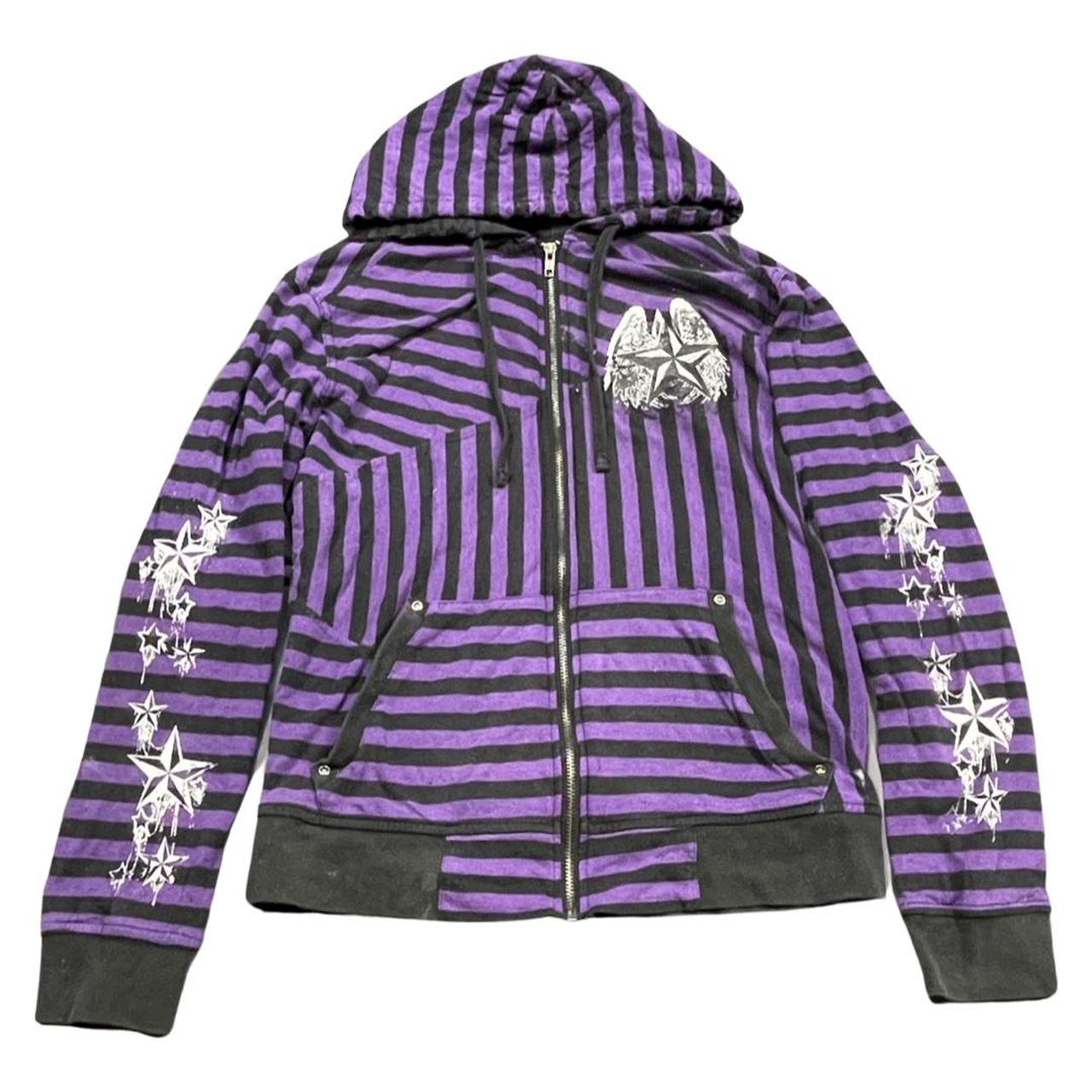 ☠︎ cyber star striped hoodie ☠︎ ☠︎ alt alternative emo... - Depop