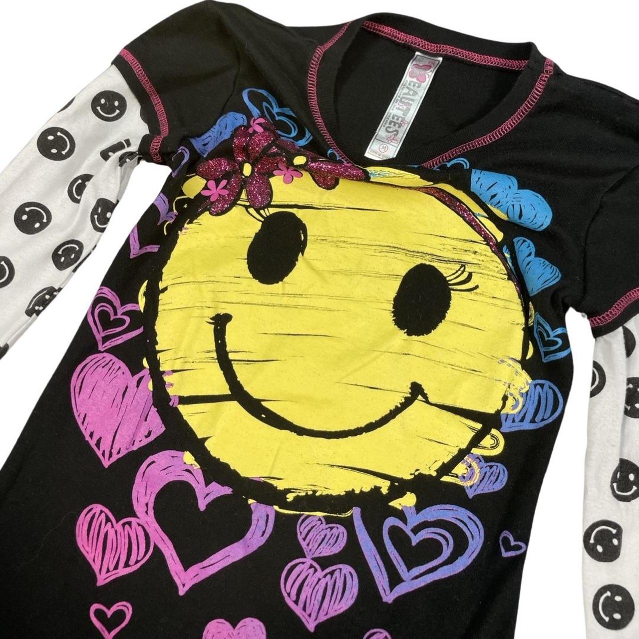 scene smiley face layered tee black tshirt... - Depop