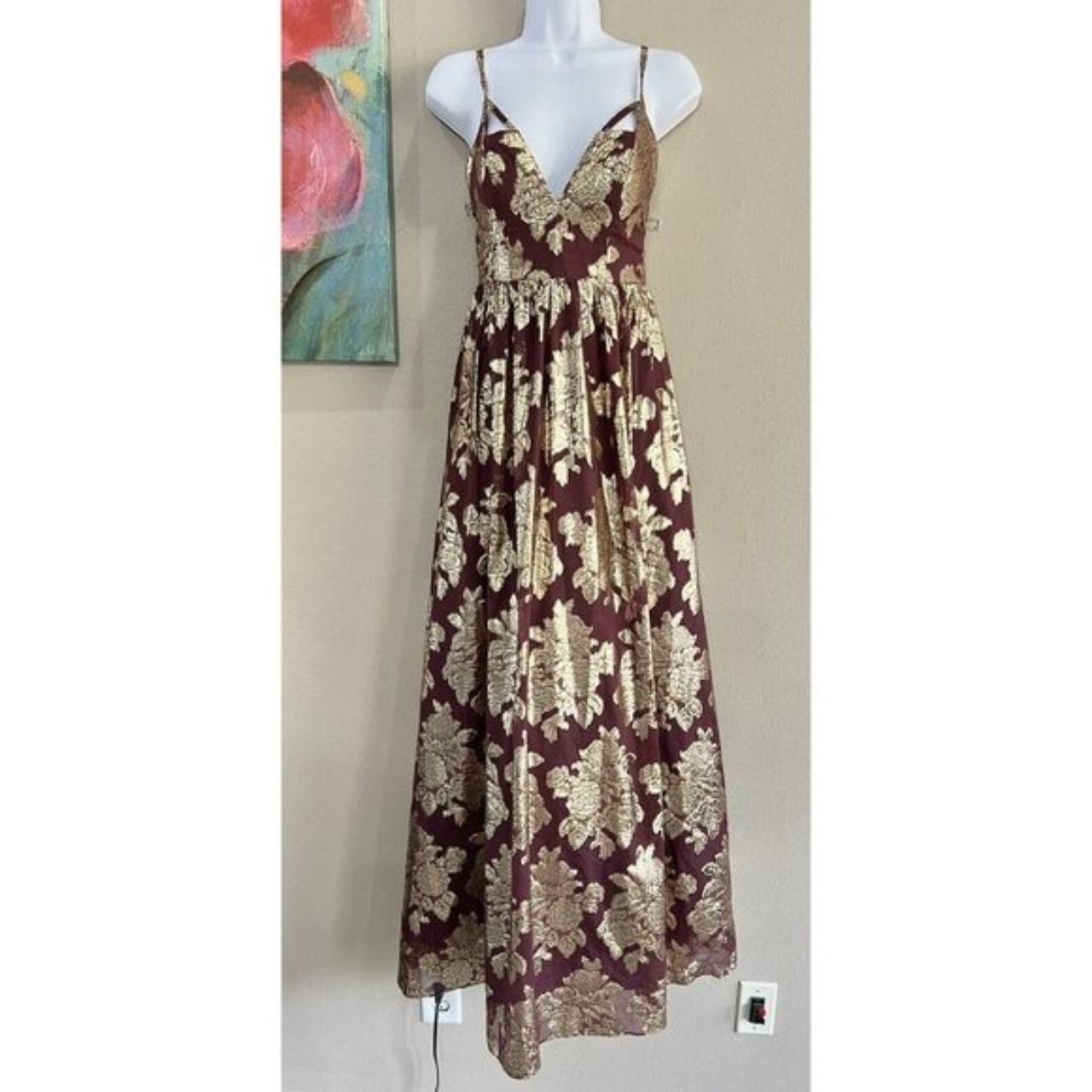 Dear Moon Formal Dress Sz 3 Maroon Metallic Gold... - Depop