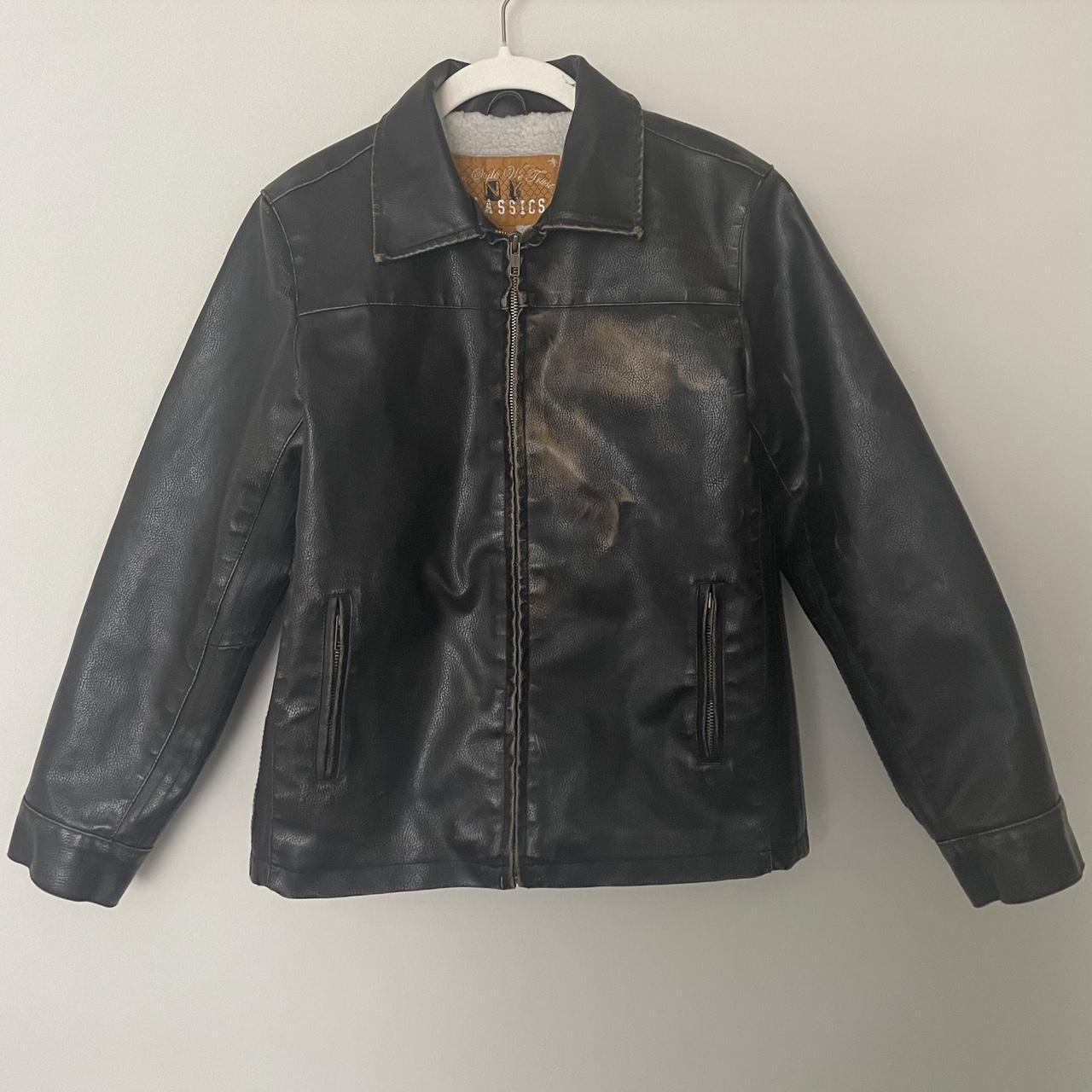 Leather jacket fits quite small/stiff - Depop