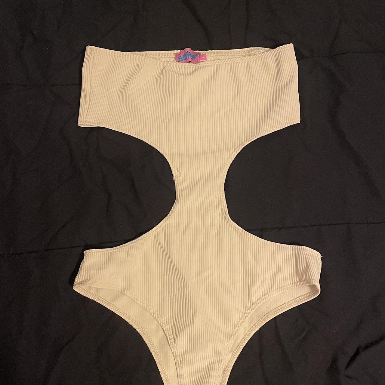 ribbed edikted tan body suit size s - Depop