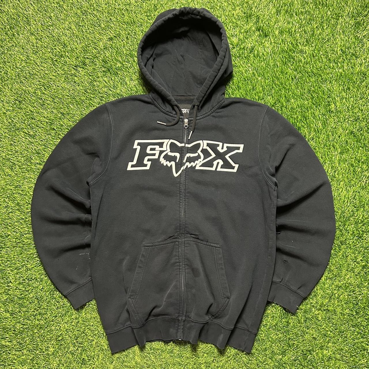 Y2k Thrashed faded fox racing zip up hoodie size... - Depop
