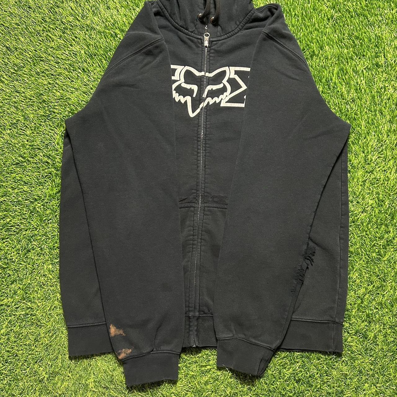 Y2k Thrashed faded fox racing zip up hoodie size... - Depop