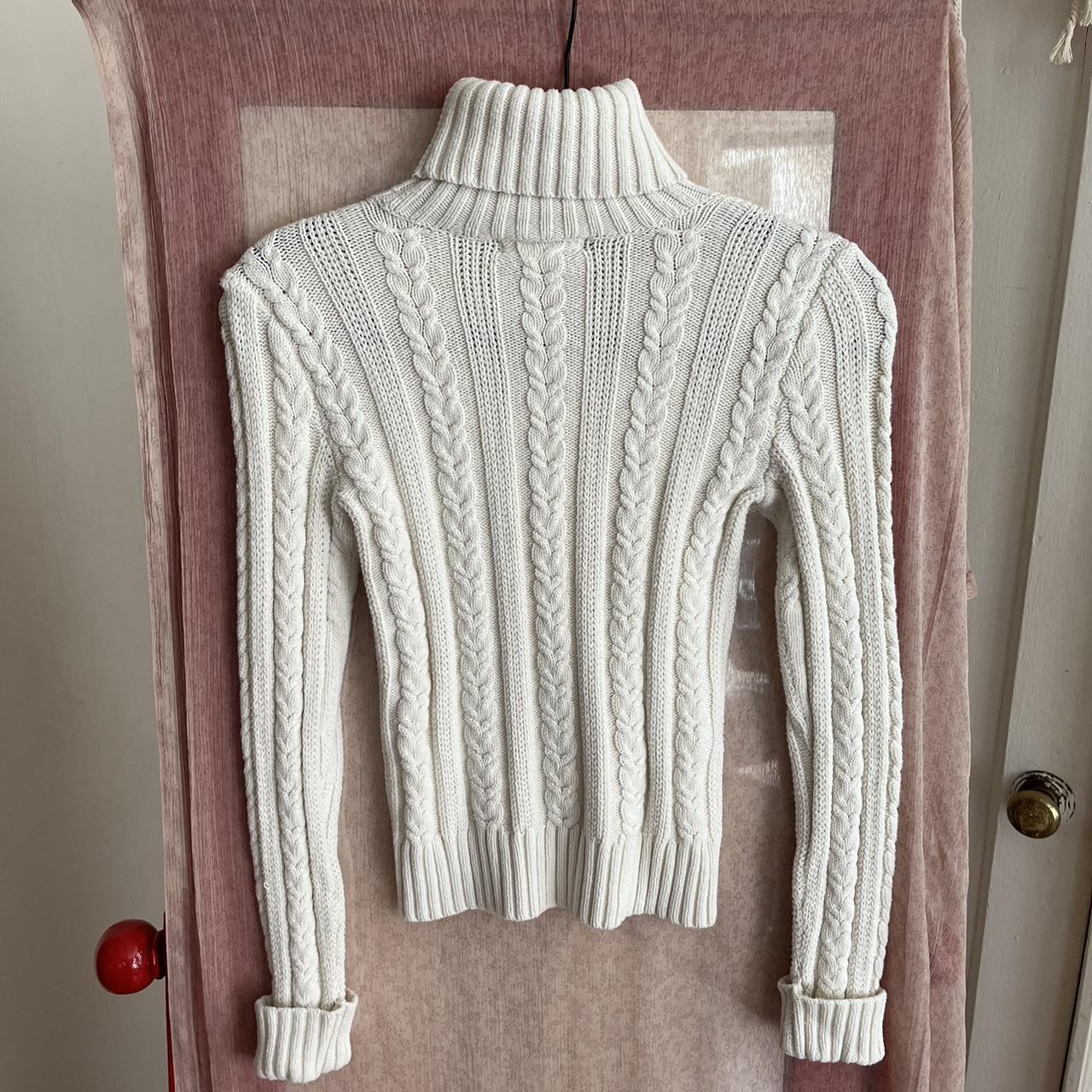 White cable knit turtleneck sweater - Depop