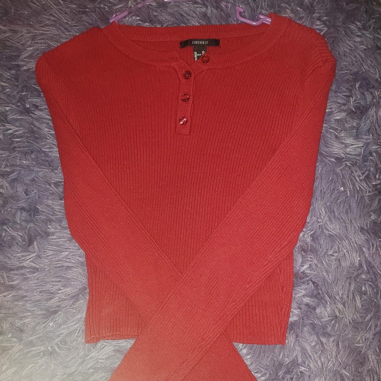 Red henley top from forever 21 Material is ribbed... - Depop