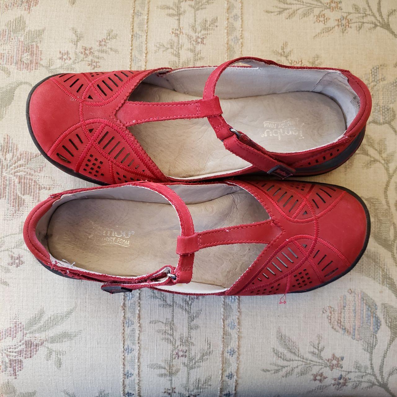 Red suede leather mary janes by brand Jambu. These... - Depop