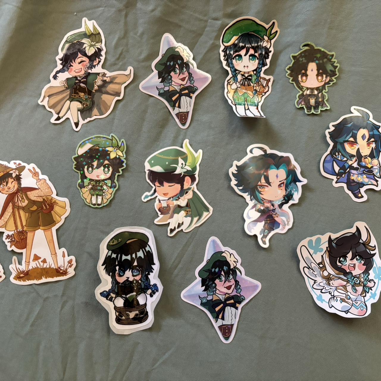 various genshin impact stickers venti & xiao from a... - Depop