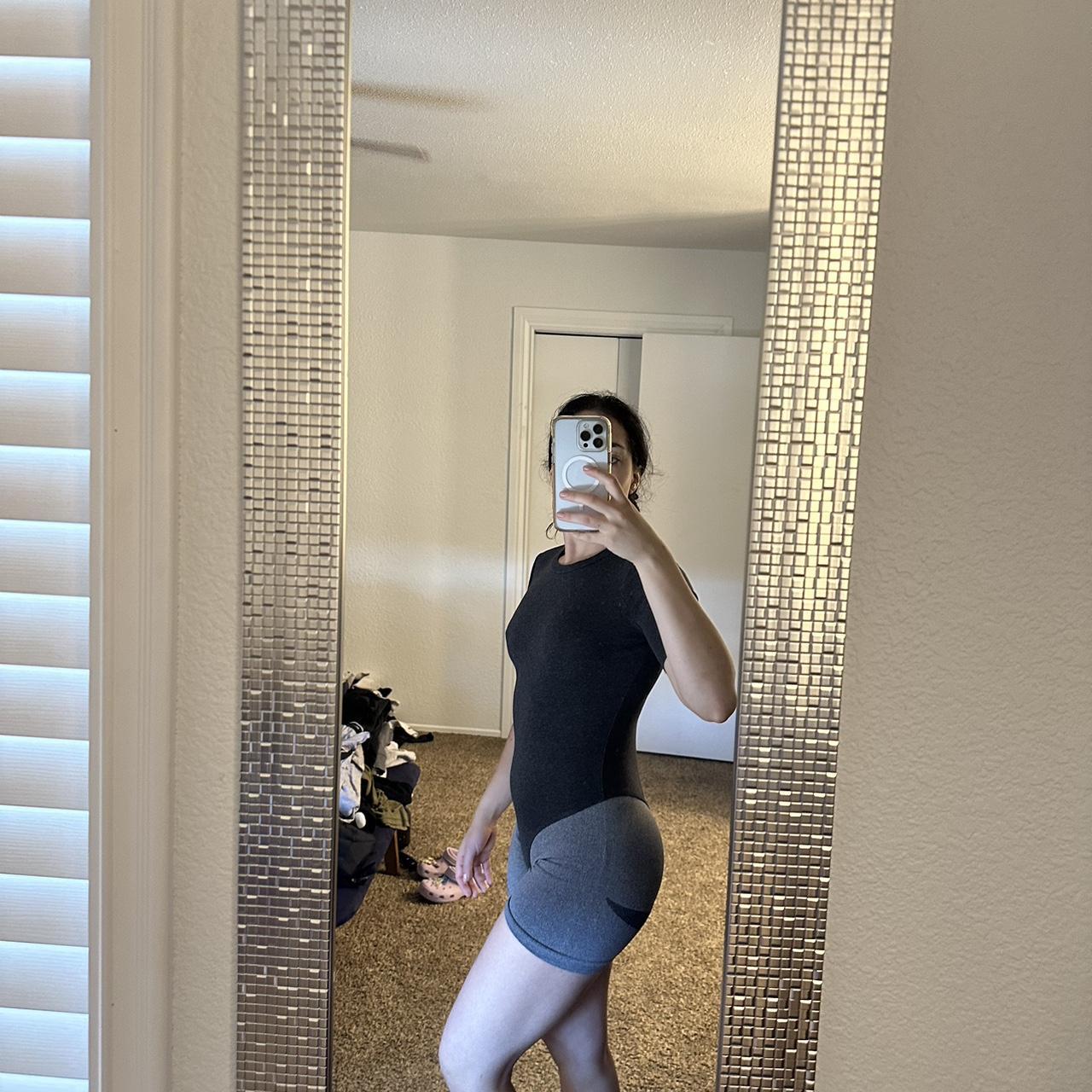 Grey express short sleeve bodysuit - Depop