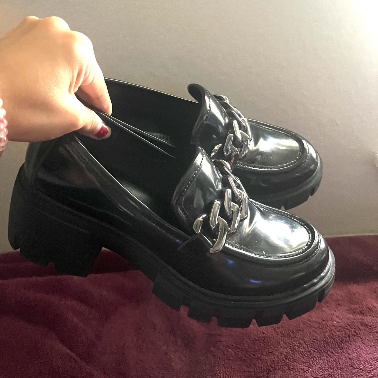 black platform loafers with chain detailing ... - Depop