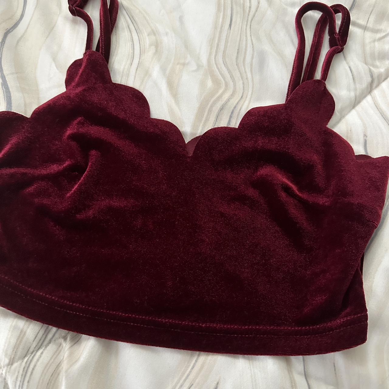 super cute dark red velvet crop top with scallop... - Depop