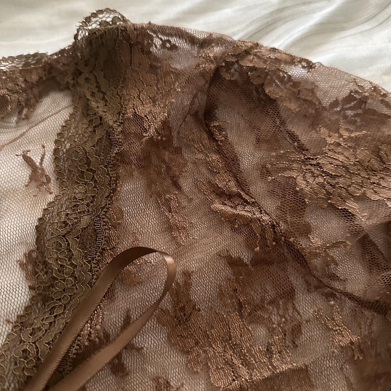 sheer brown tie front short sleeve bolero! would fit... - Depop