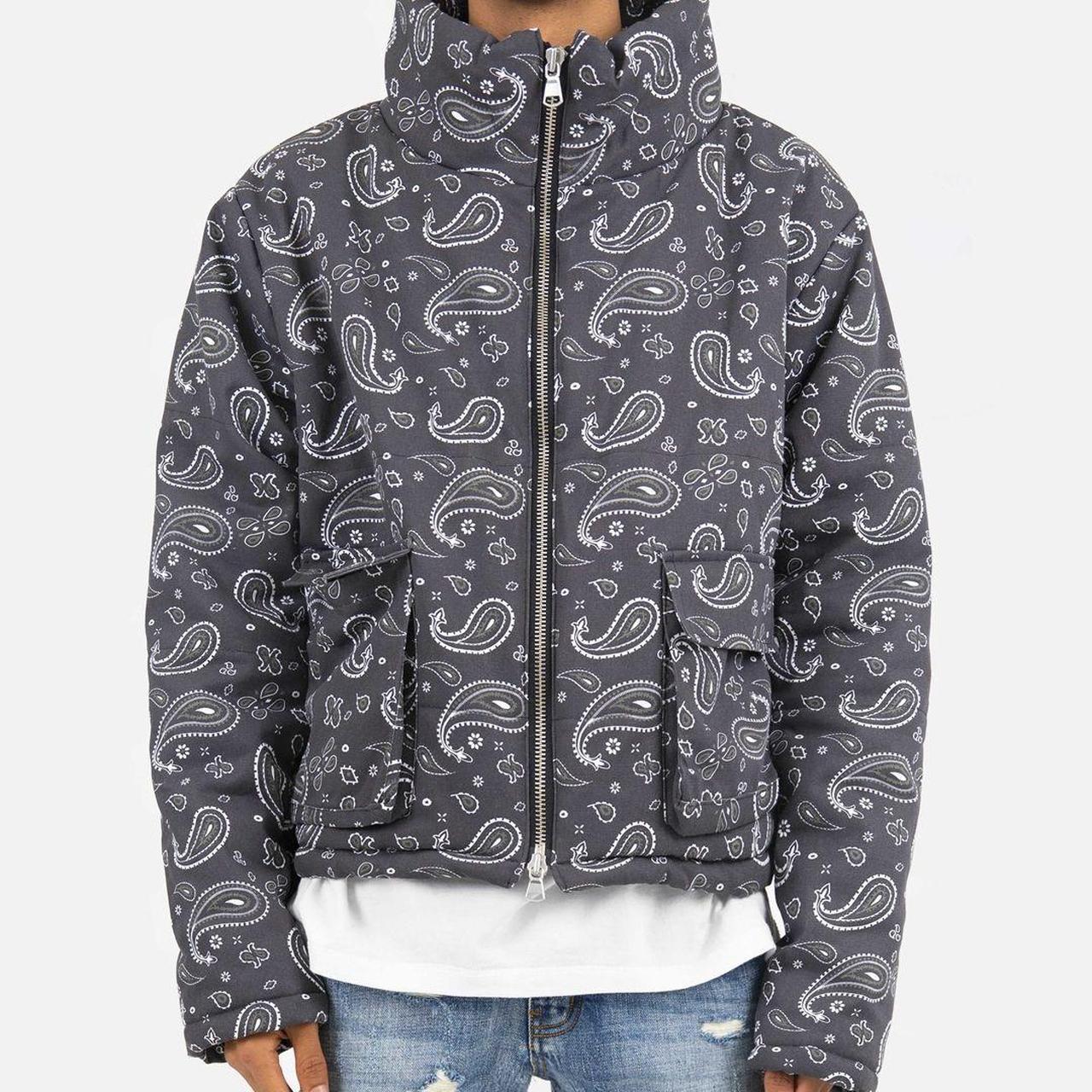 MNML Paisley bandana semi crop puffer jacket Brand... - Depop