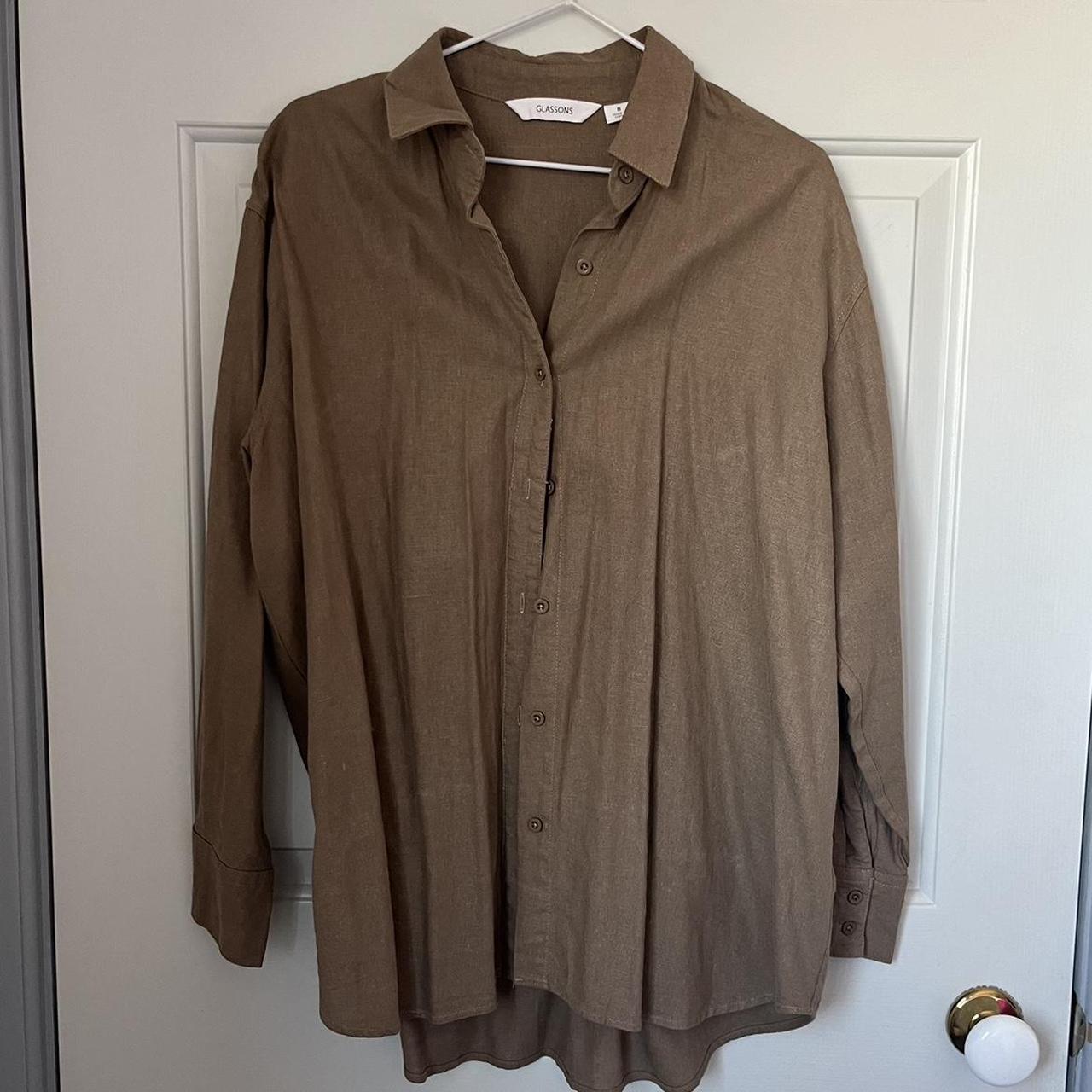 Glassons Brown Linen Shirt Size 8 - Depop