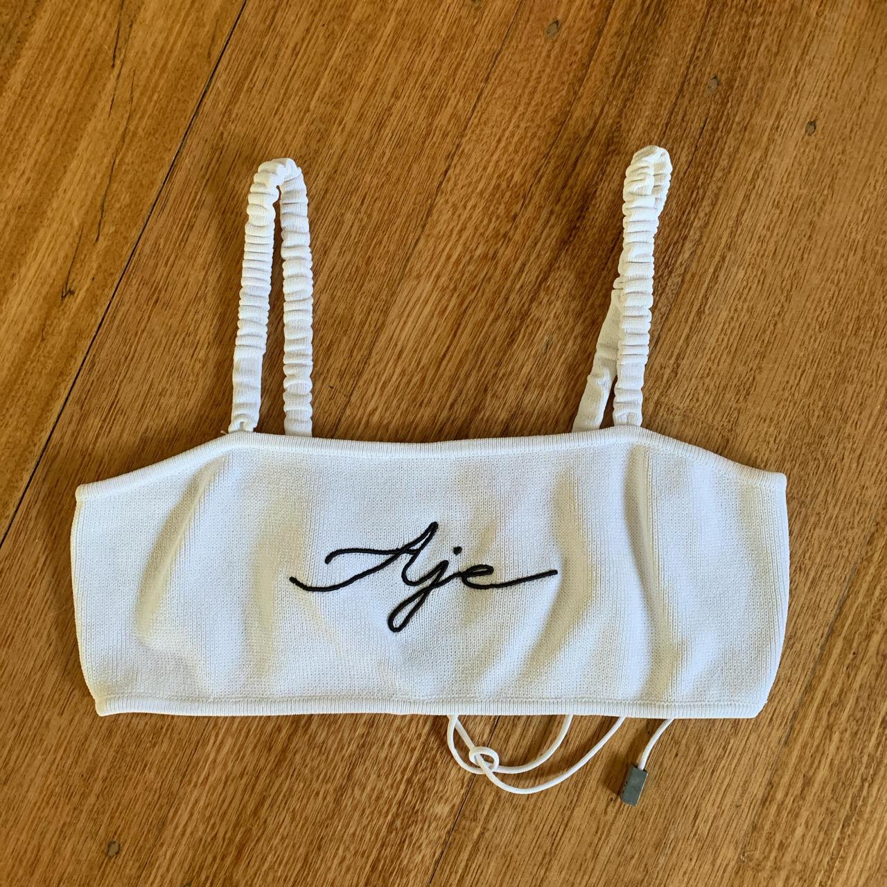 AJE White crop with tie up straps Size: Small (Can... - Depop