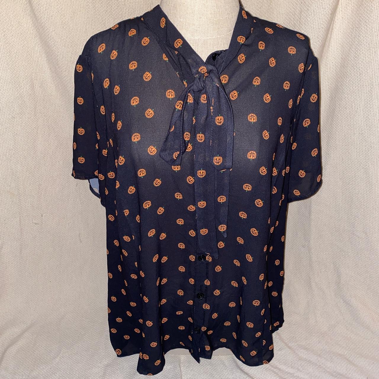 Unique Vintage Halloween Pumpkin button up Bow tie... - Depop