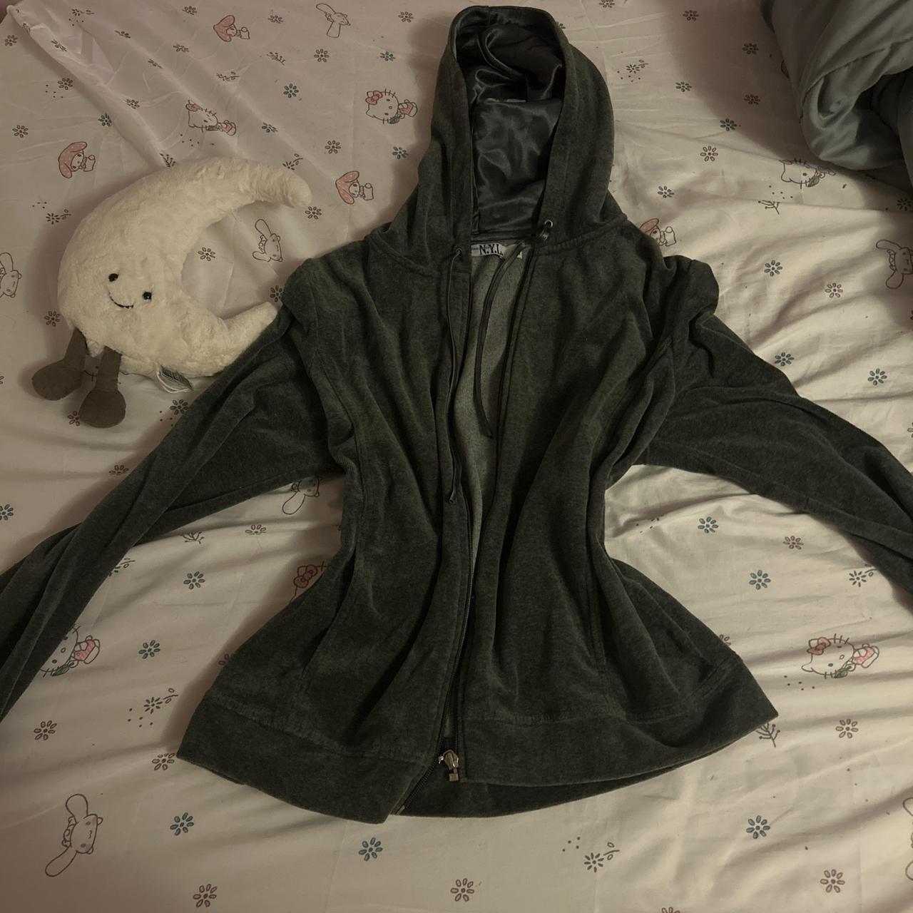 Gray velour and satin New York Laundry thrifted zip... | Depop